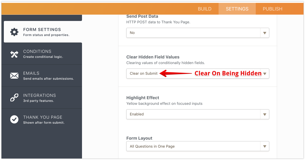 How To Clear Values For Conditionally Hidden Fields