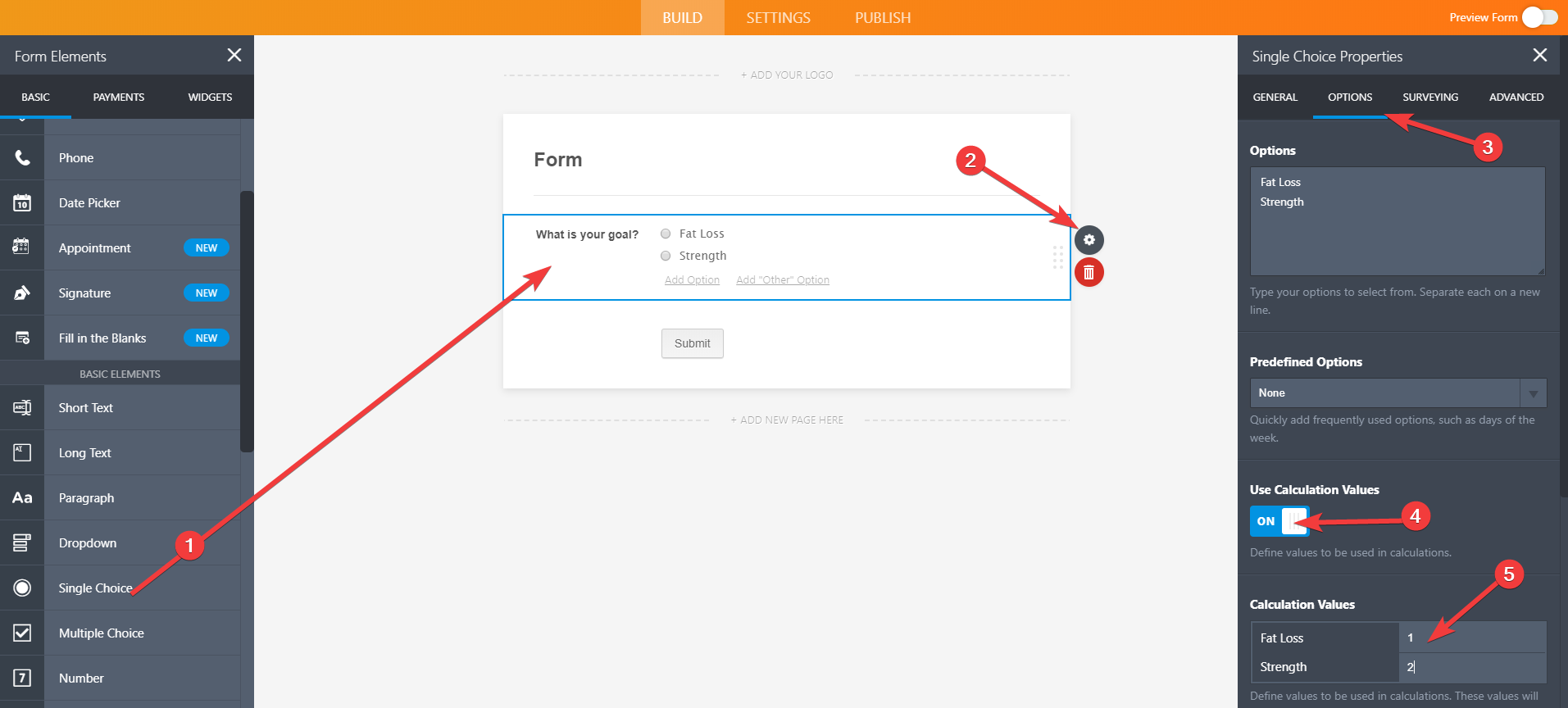 Get the number value of the selected radio button option when passed to ...