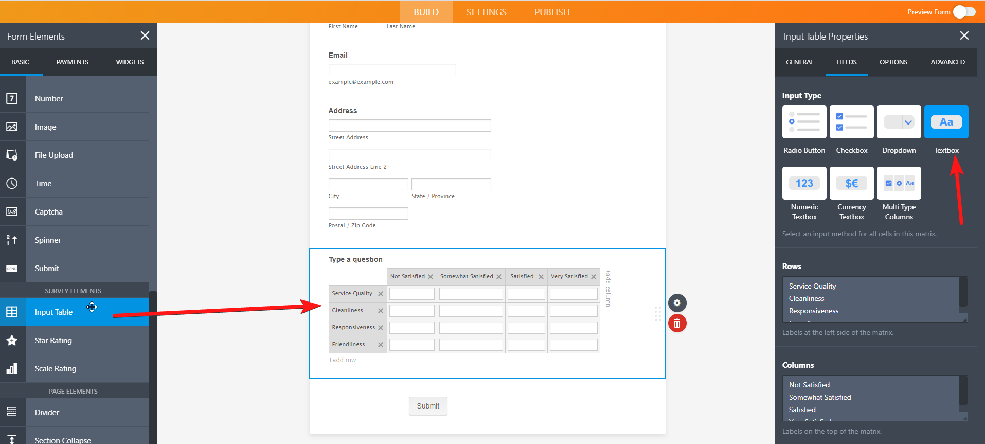 I want to create a JotForm similarly to this screenshot