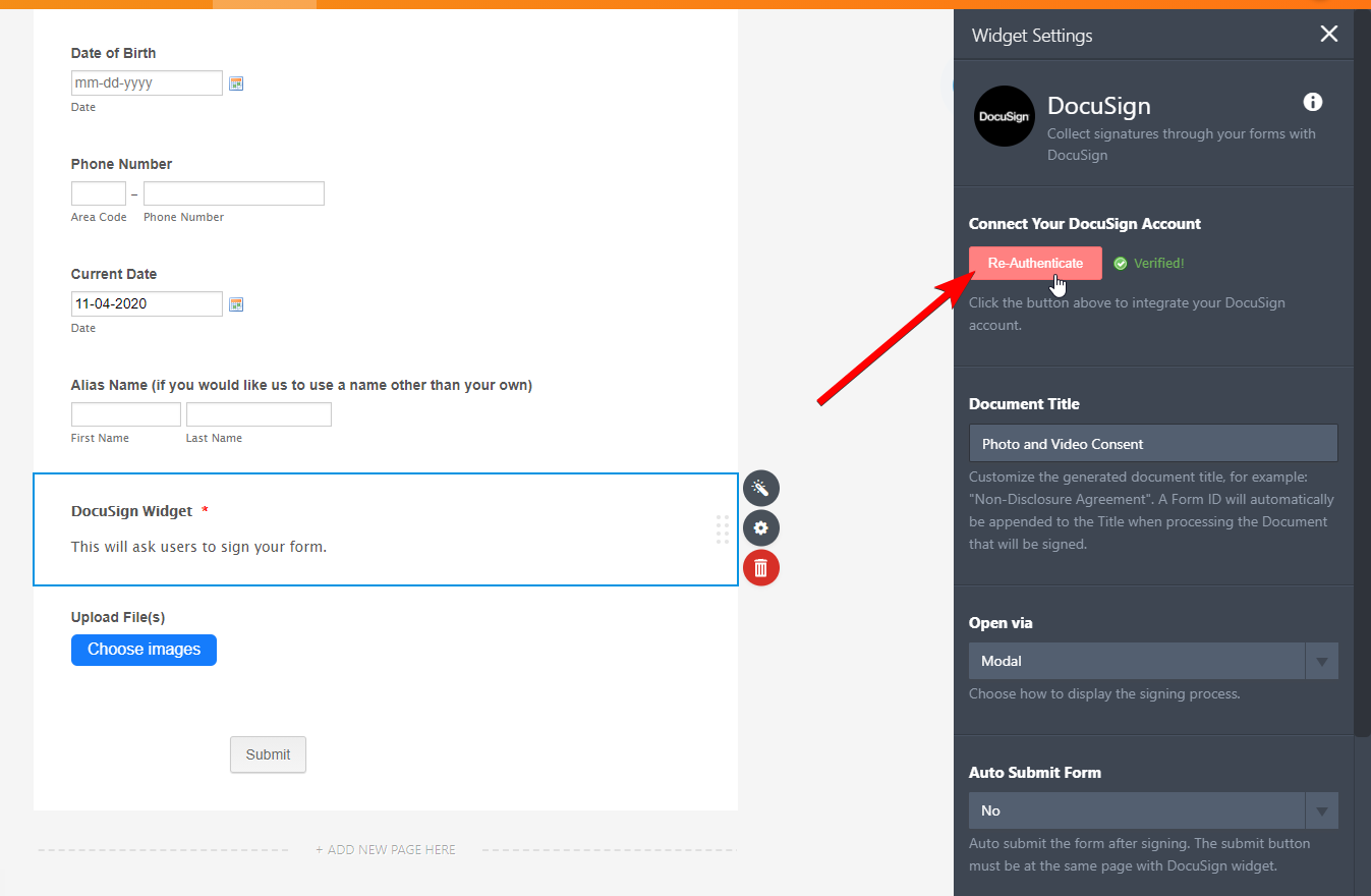 DocuSign Widget is showing gibberish text in the form