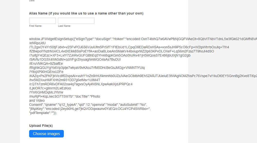 DocuSign Widget is showing gibberish text in the form