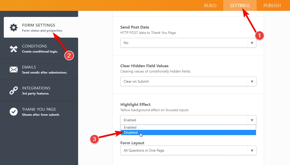 Change the highlight effect on my form