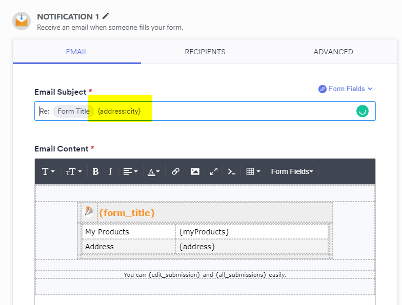 Strip off address field labels on subject email