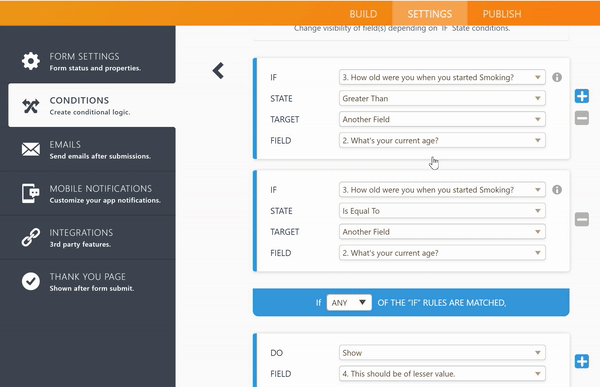Field's max/min validation based on other field