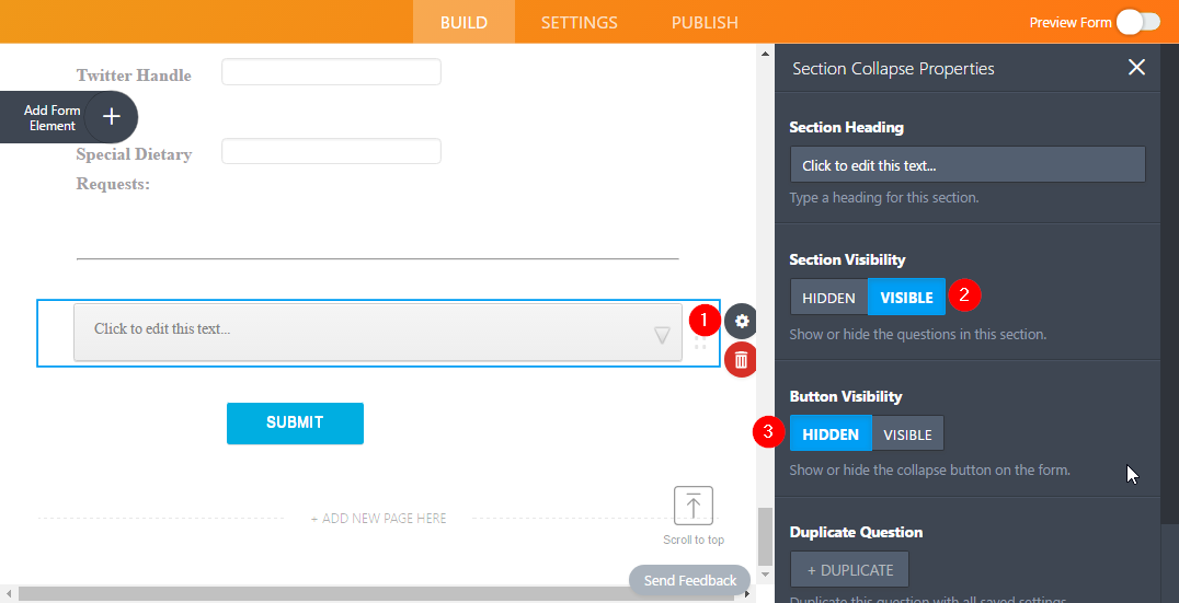 How can I place the Submit button under the Section Collapse tool?
