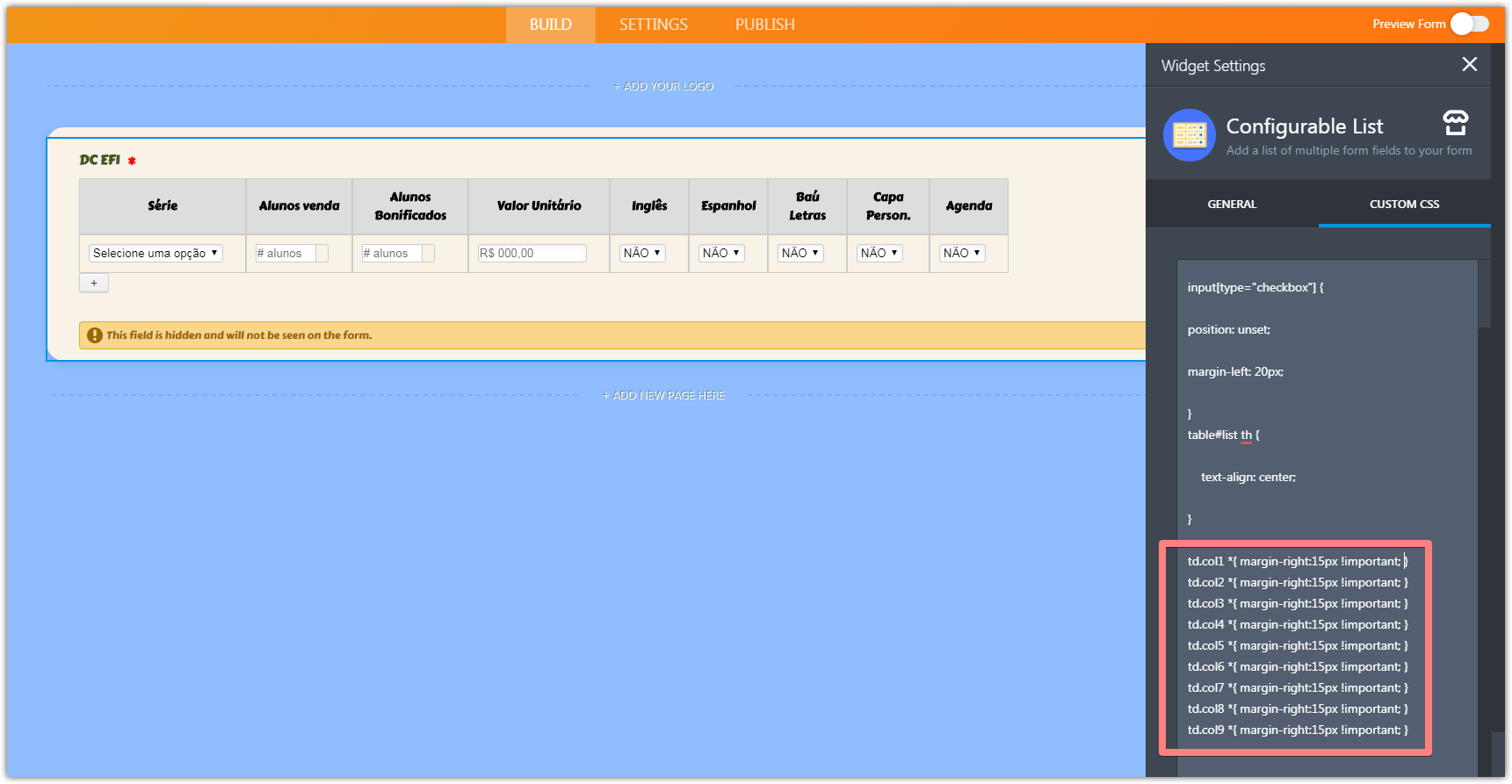 How to center the titles in the Configurable List widget