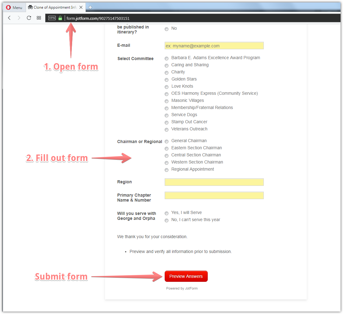 I have been given a link to complete a form - how to do this?
