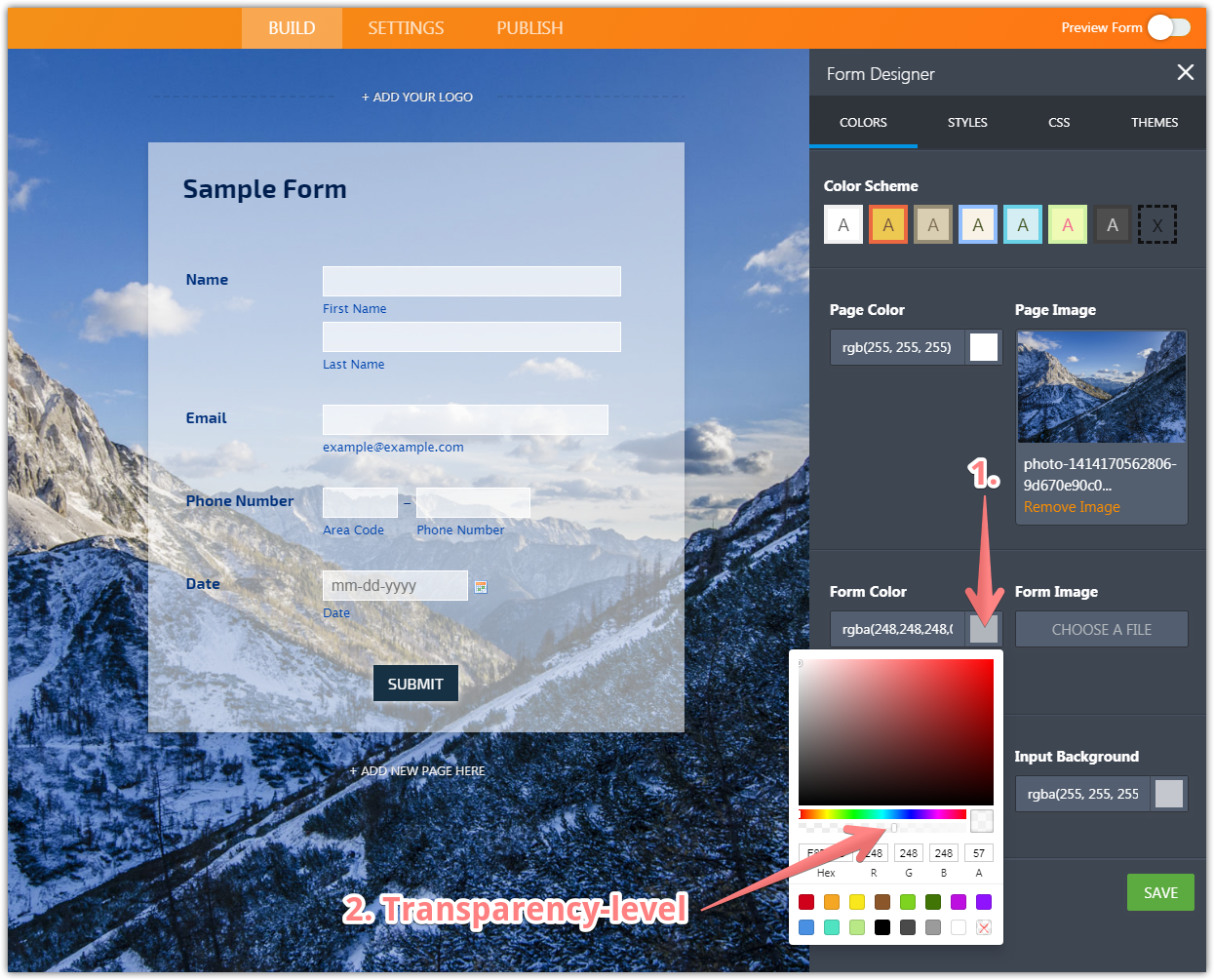 How To Adjust The Opacity Of A Form s Background