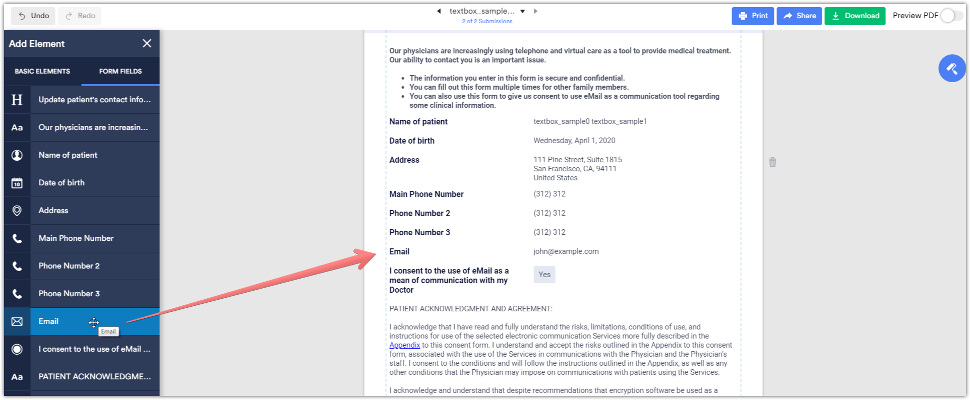 The email field is missing from the submission PDF