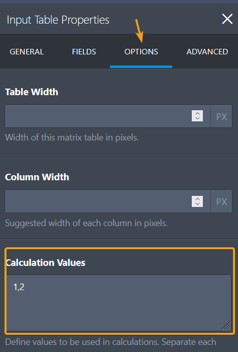 How to show values in an input table in the Original PDF