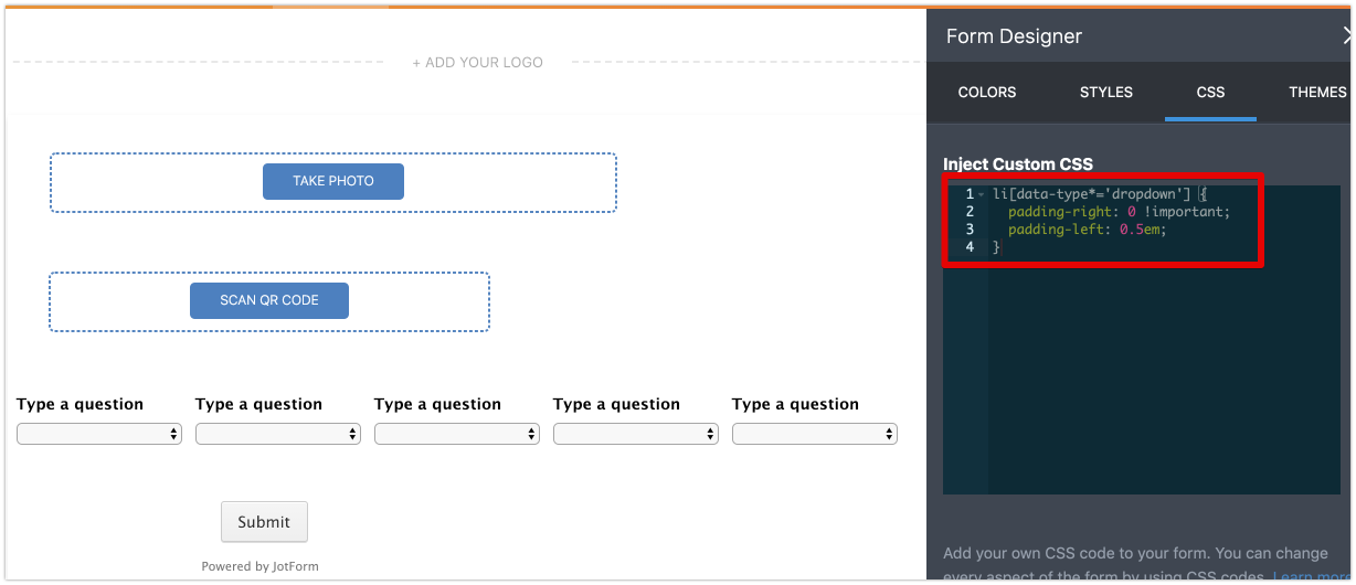 Form that have different dropdowns in one row
