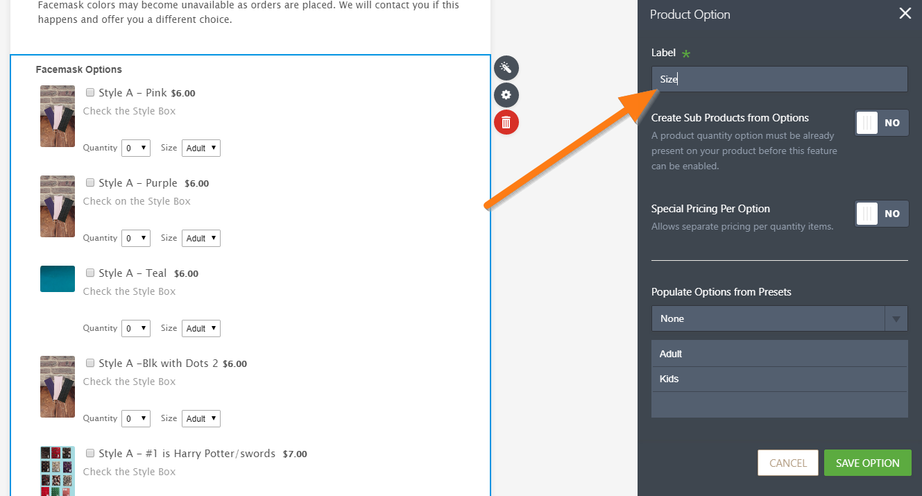 I want to change a preset label in the payment field